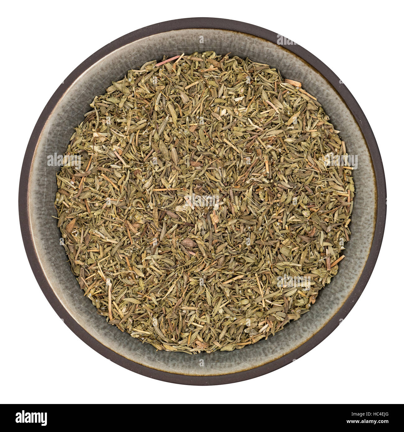 Organic Thyme Spice in Bowl Isolated Top Stock Photo - Alamy
