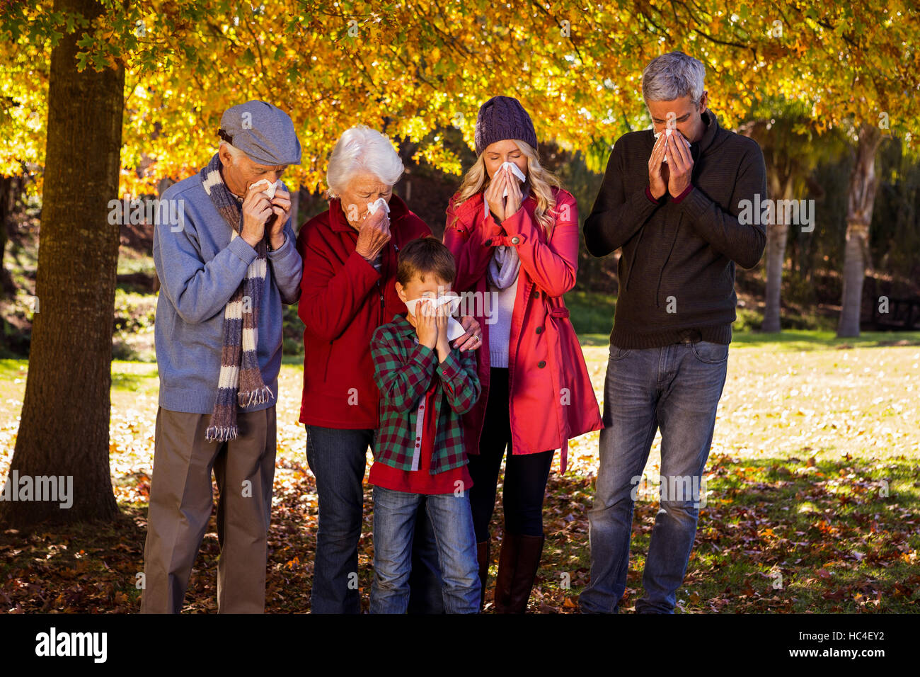 Sick family using tissues Stock Photo - Alamy