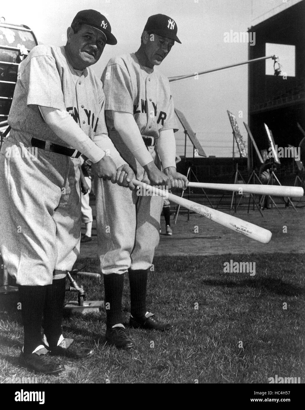 THE PRIDE OF THE YANKEES, Babe Ruth, Gary Cooper, 1942, posing on the ...