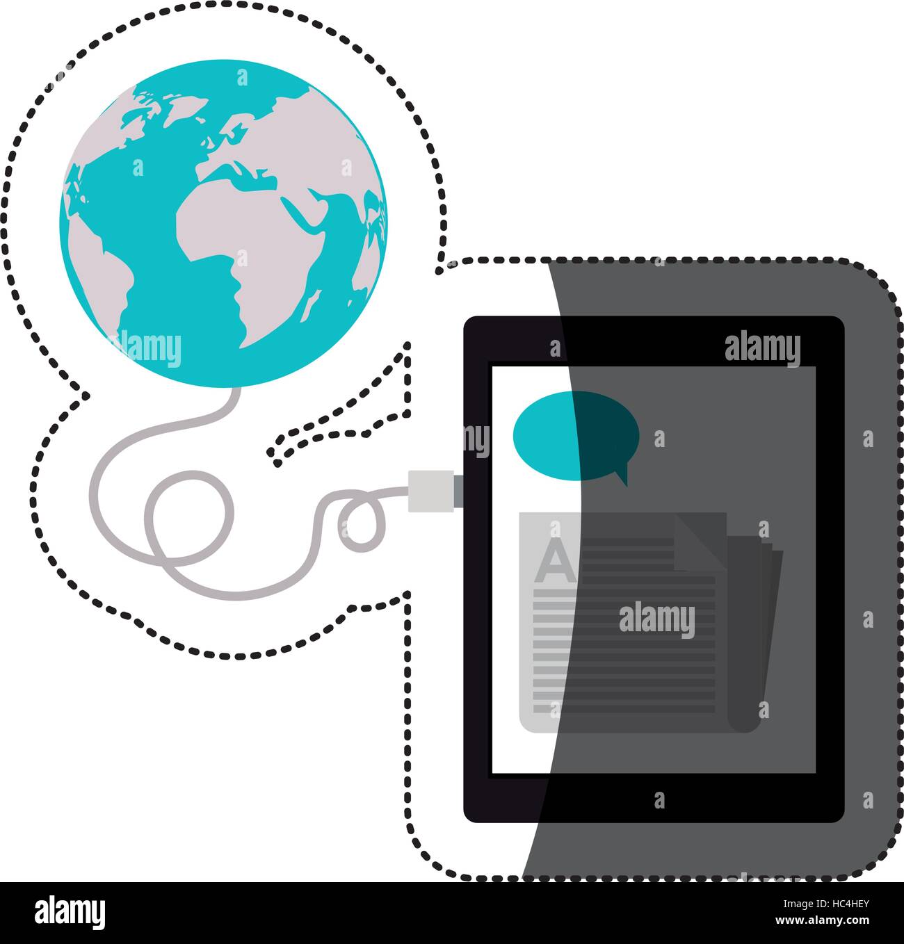 Document tablet and planet icon. Data archive office and information ...