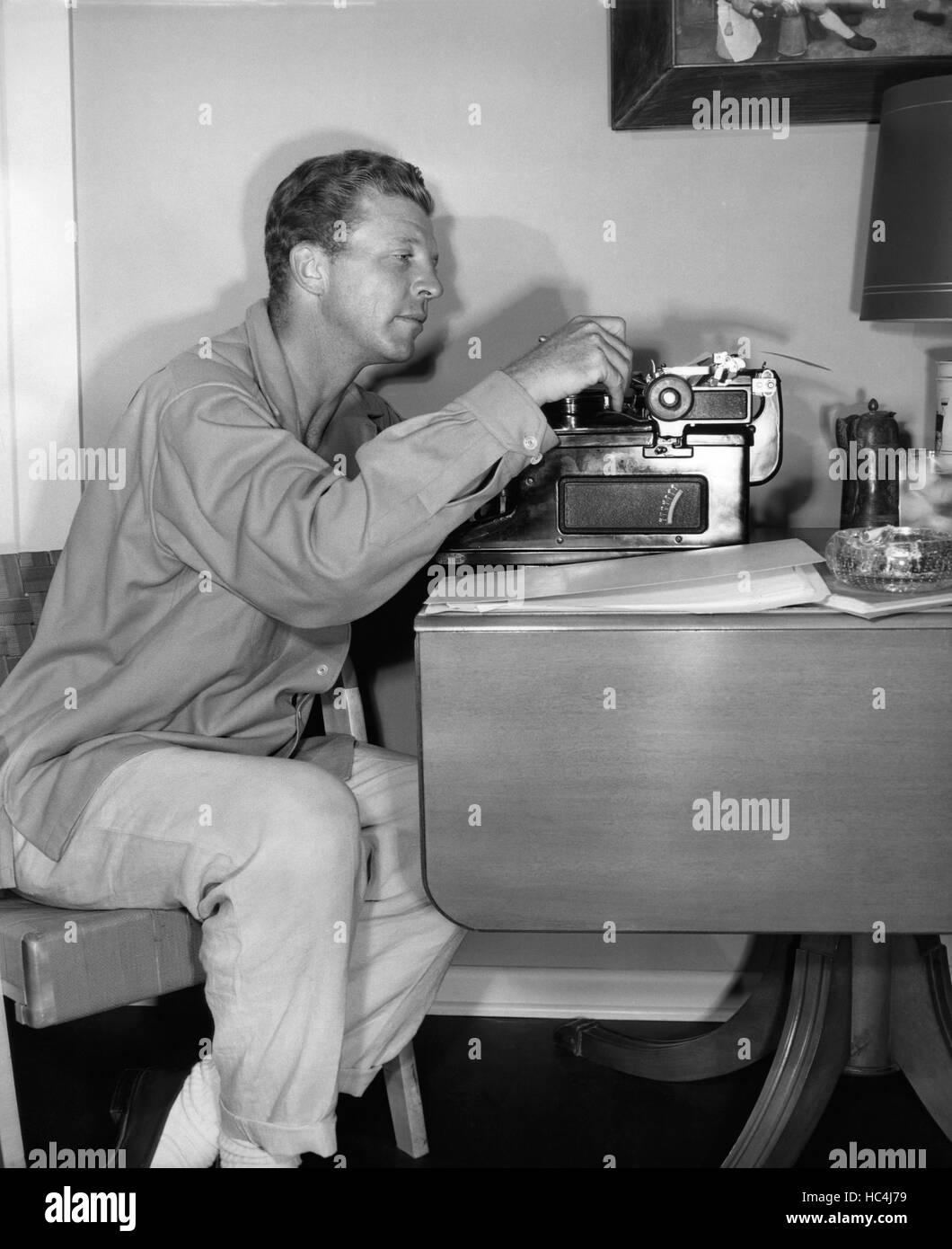 THE PRIDE OF ST. LOUIS, Dan Dailey answering letters in his dressing ...