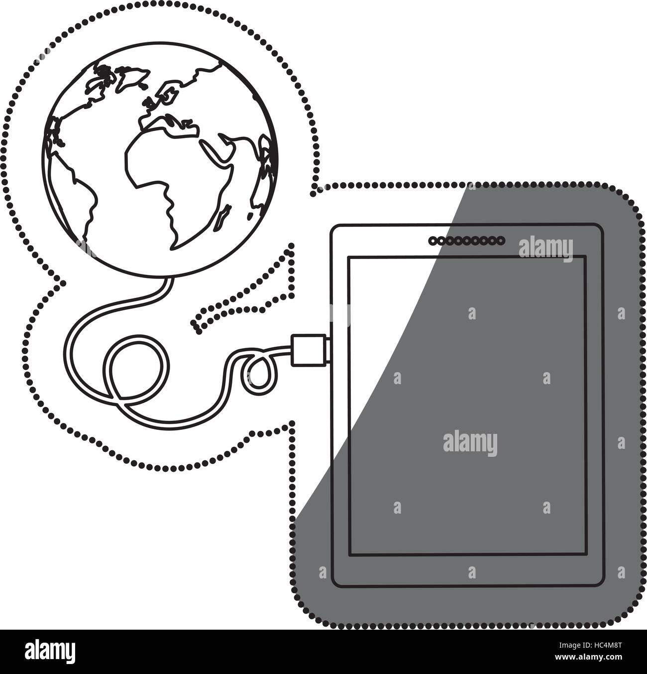 Tablet and planet icon. Device gadget technology and electronic theme ...