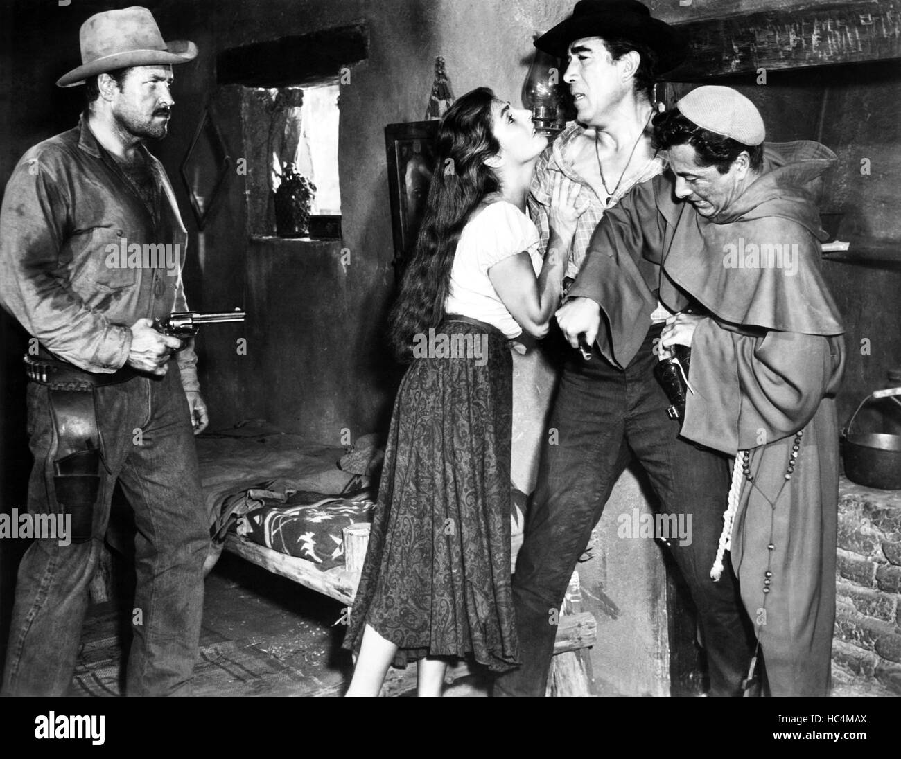 THE RIDE BACK, from left: William Conrad, Lita Milan, Anthony Quinn ...
