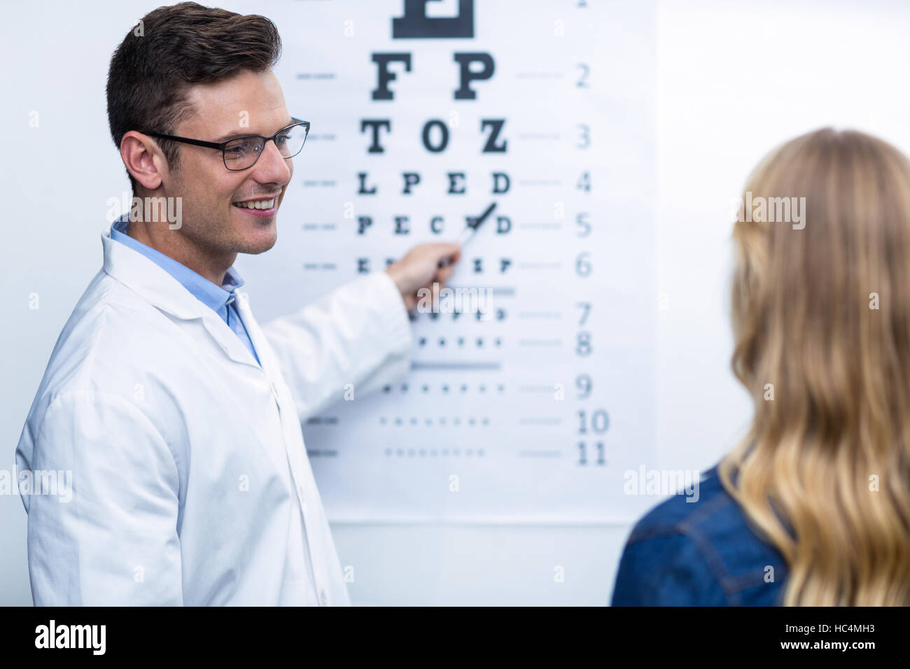 Optometrist taking eye test of female patient Stock Photo - Alamy