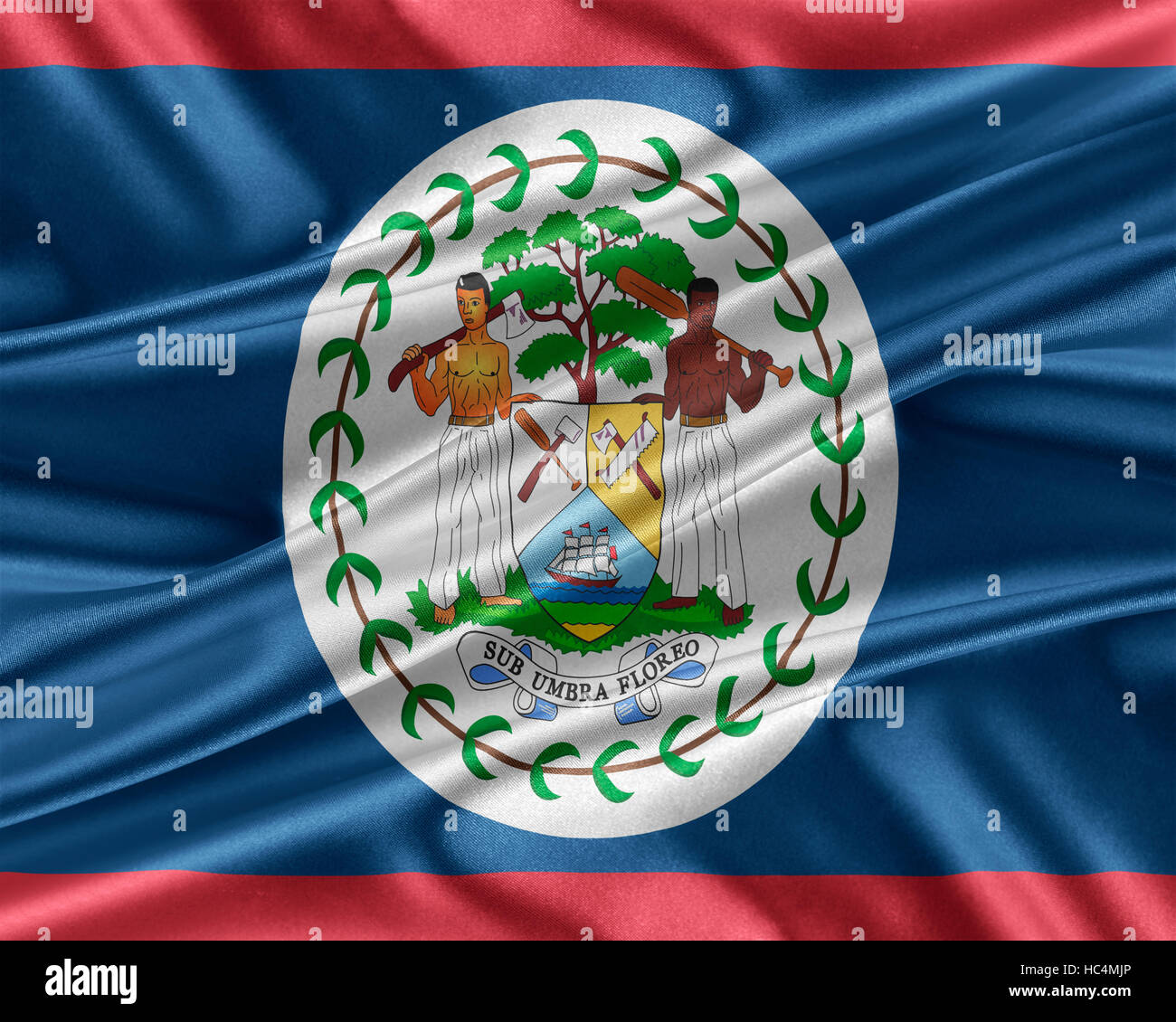 Belize flag with a glossy silk texture Stock Photo - Alamy