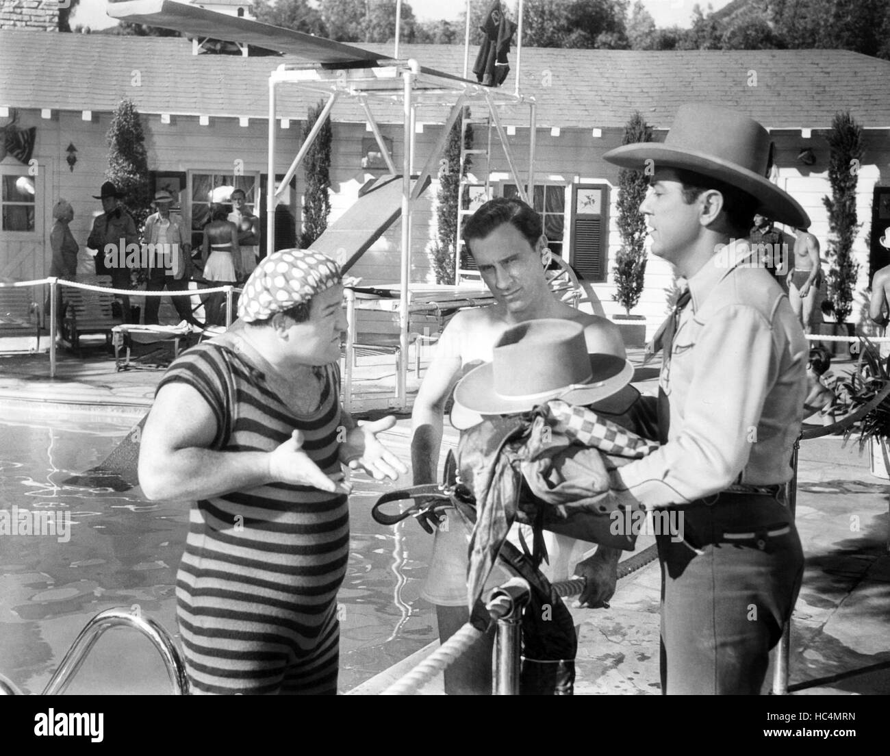 RIDE 'EM COWBOY, from left: Lou Costello, Bud Abbott, Johnny Mack Brown ...