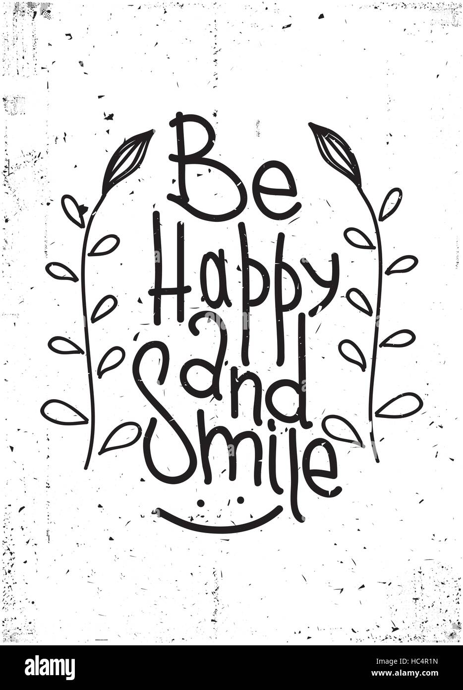 Be happy and smile. Simple lettering quote with design elements Stock ...