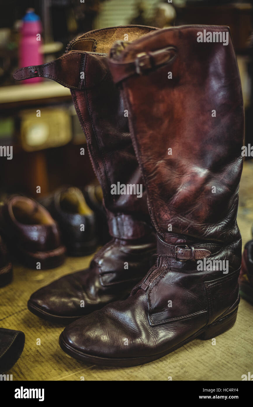 Pair of long leather boots Stock Photo - Alamy
