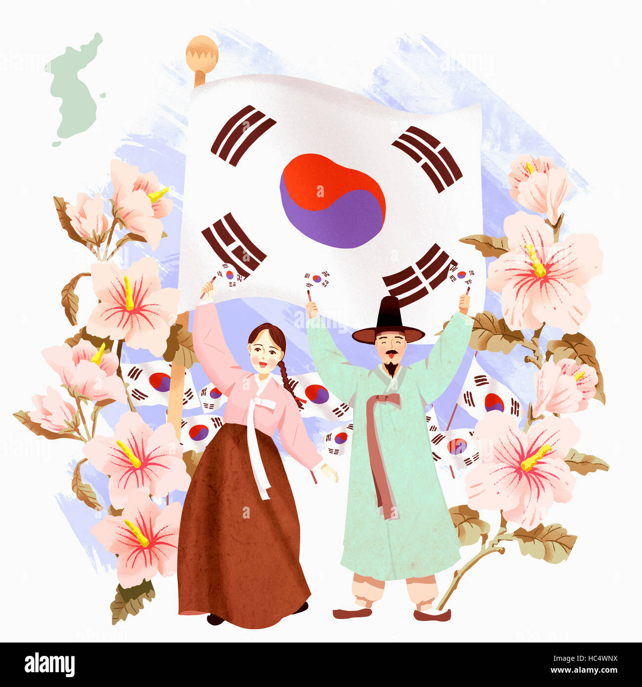 Smiling Korean people with Korean flag and roses of Sharon Stock Photo ...