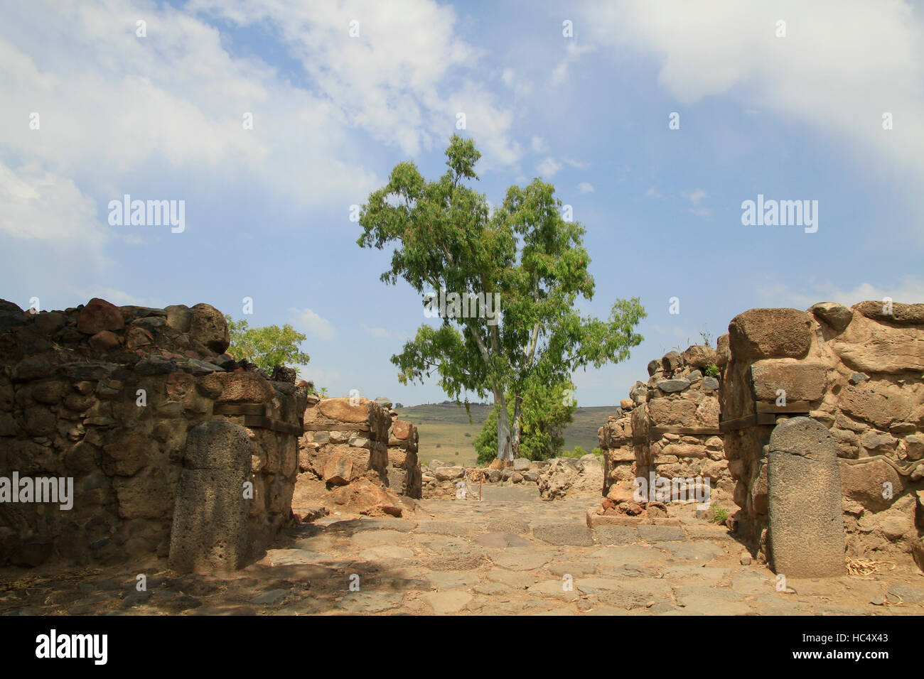 Israel, Sea of Galilee, the city gate of ancient Bethsaida, destroyed ...
