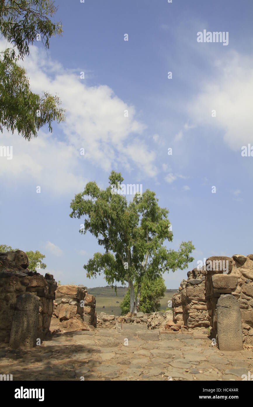 Israel, Sea of Galilee, the city gate of ancient Bethsaida, destroyed ...