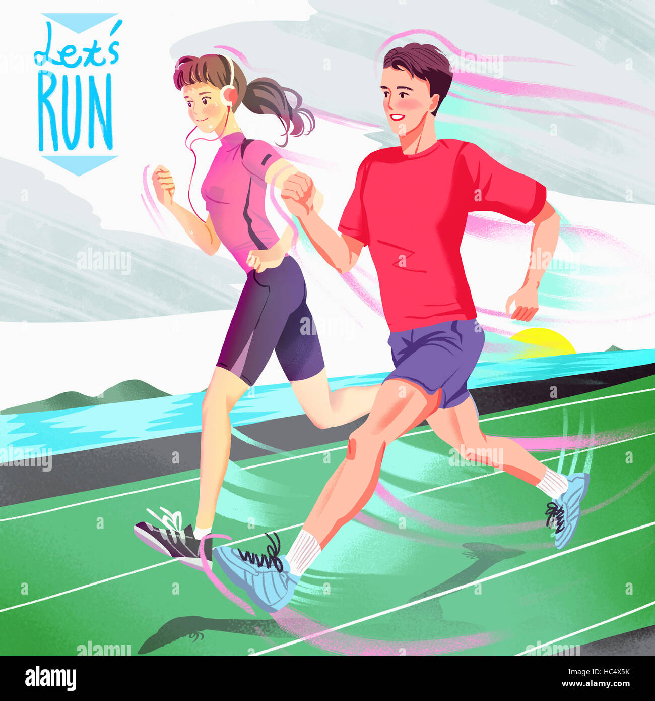 Smiling couple running together Stock Photo - Alamy