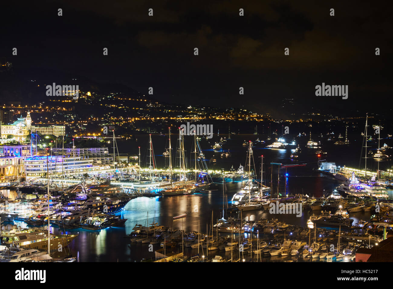 World Fair MYS Monaco Yacht Show at night, Port Hercules, luxury ...