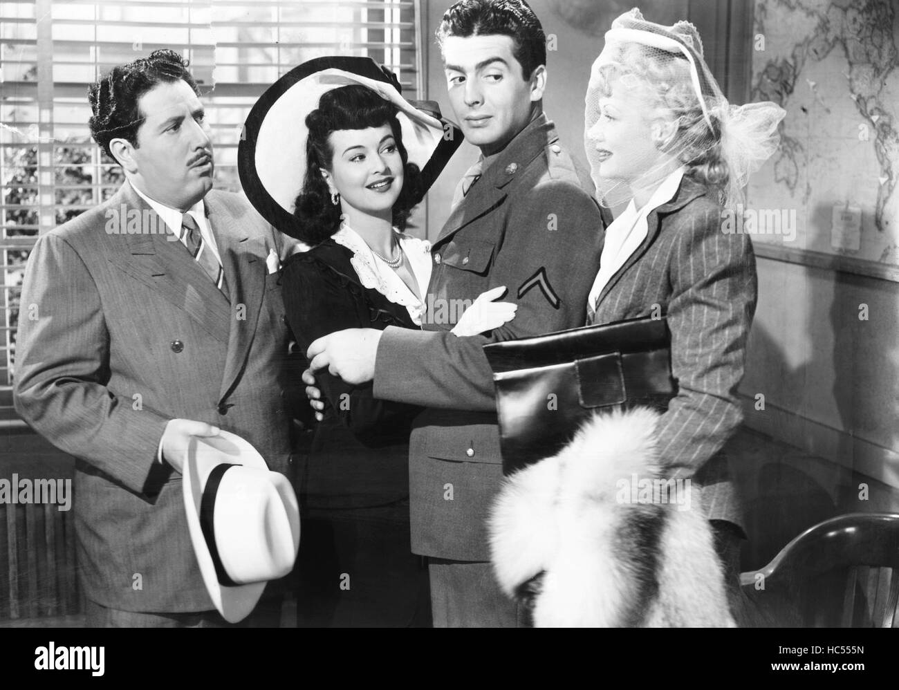 SEVEN DAYS' LEAVE, from left: Hal Peary, Ginny Simms, Victor Mature ...