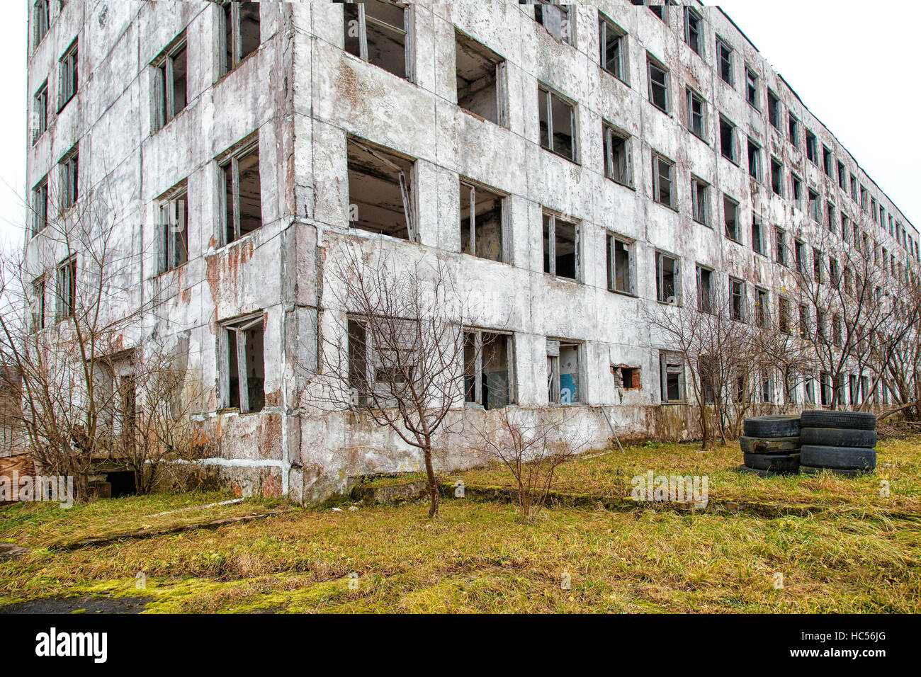 old abandoned high-rise building on gloomy cold autumn day Stock Photo ...