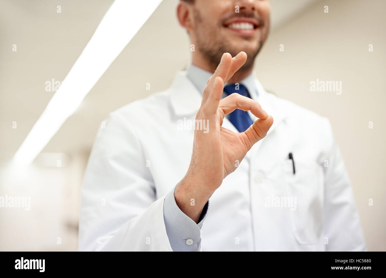 close up of doctor at hospital showing ok sign Stock Photo - Alamy