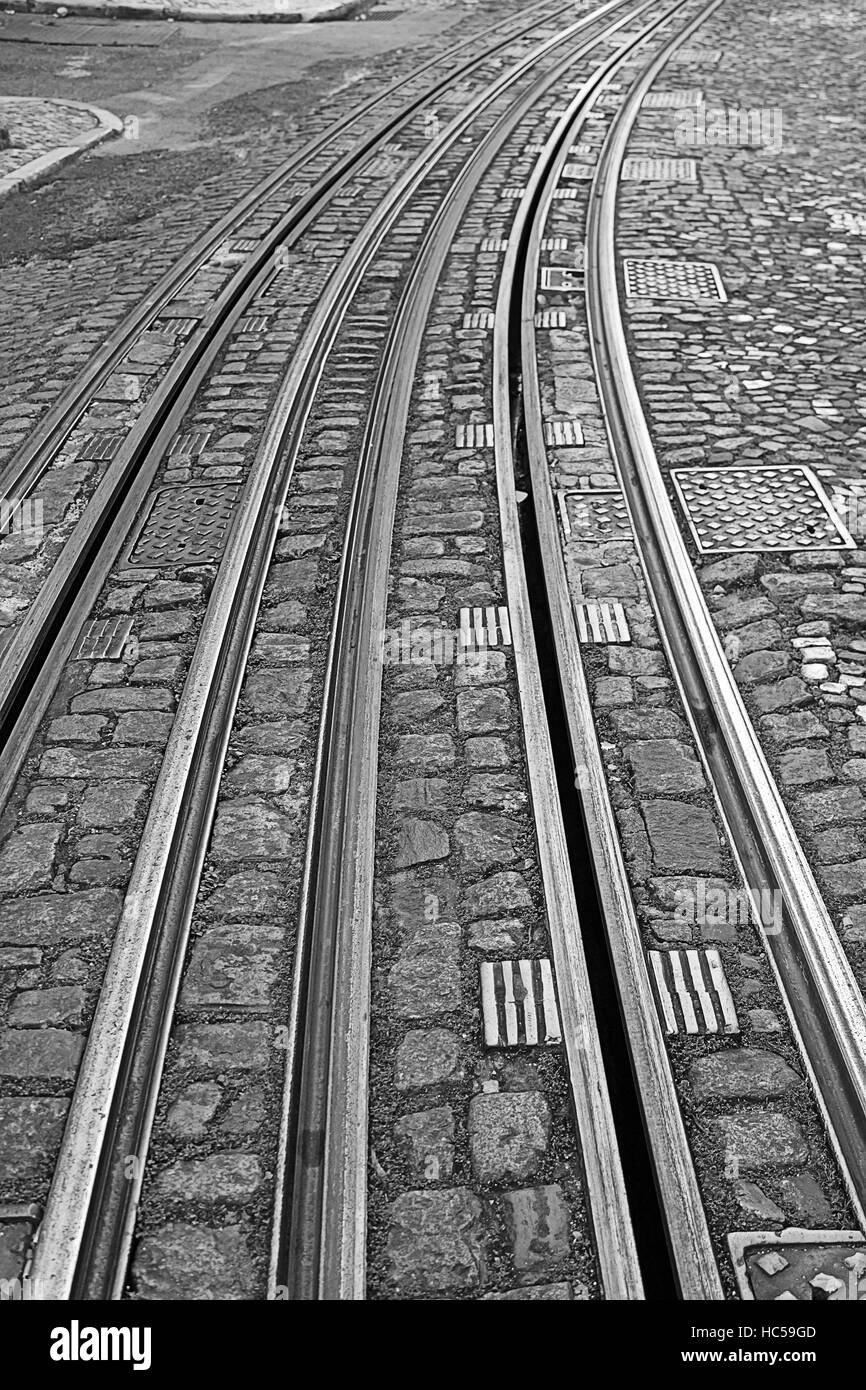 Tram rails urban city vehicle and transport Stock Photo - Alamy