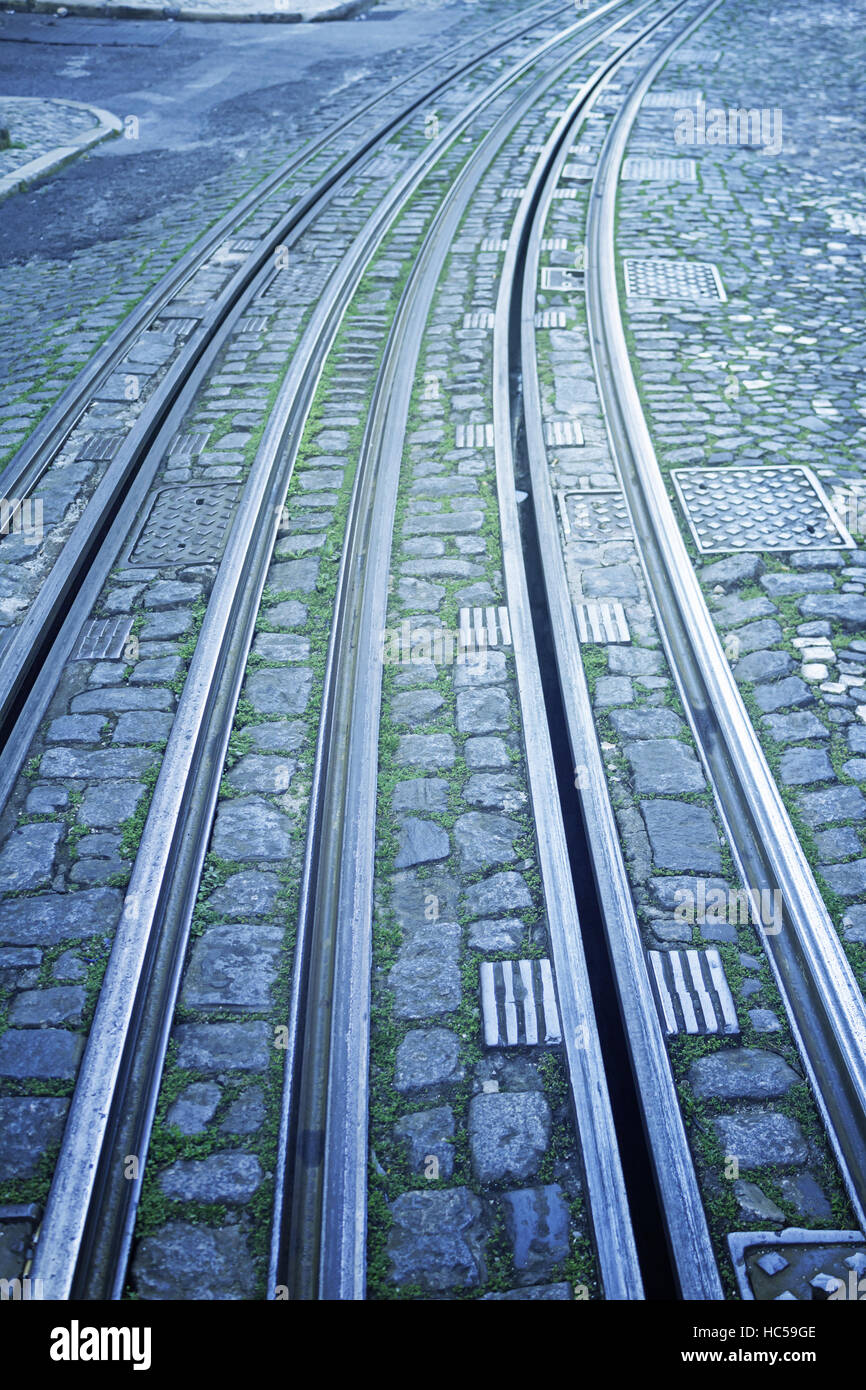 Tram rails urban city vehicle and transport Stock Photo - Alamy