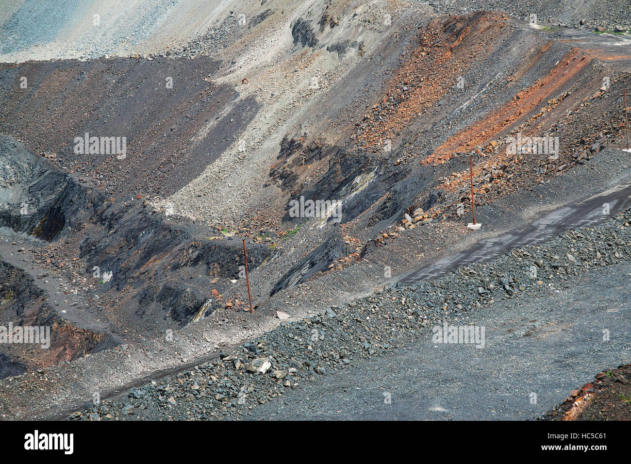 Iron ore opencast mining quarry with visible iron deposits on the ...
