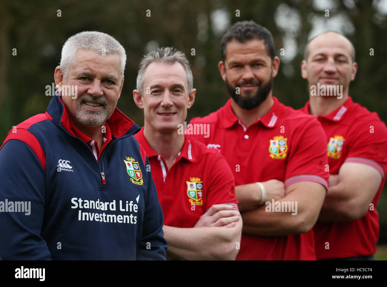 Warren Gatland (left) with members of his coaching staff (from left to right) Rob Howley, Andy ...