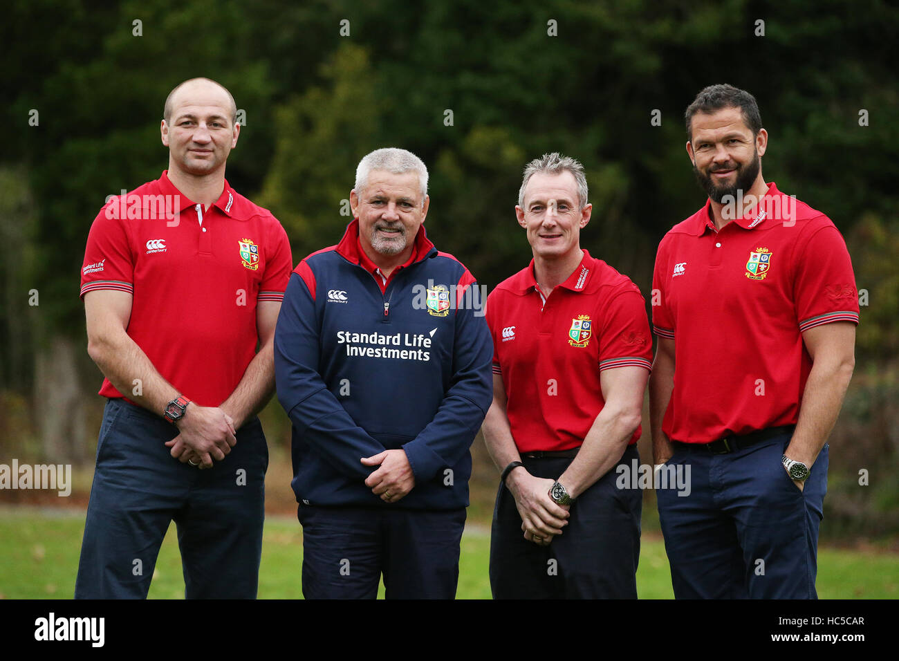 Warren Gatland (second left) with members of his coaching staff Steve Borthwick (left), Rob ...