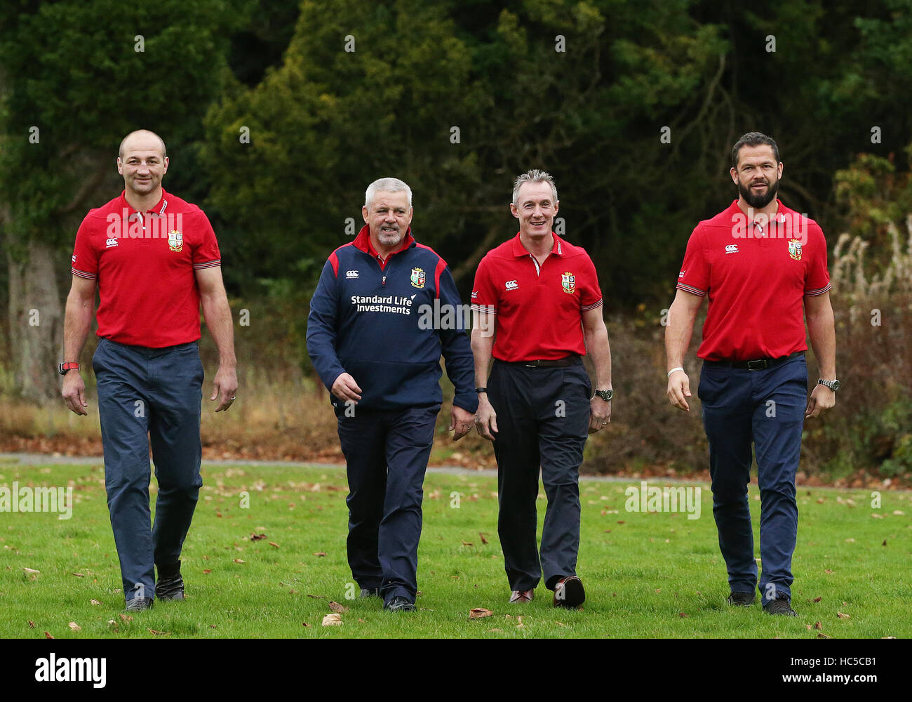 Warren Gatland (second left) with members of his coaching staff Steve Borthwick (left), Rob ...