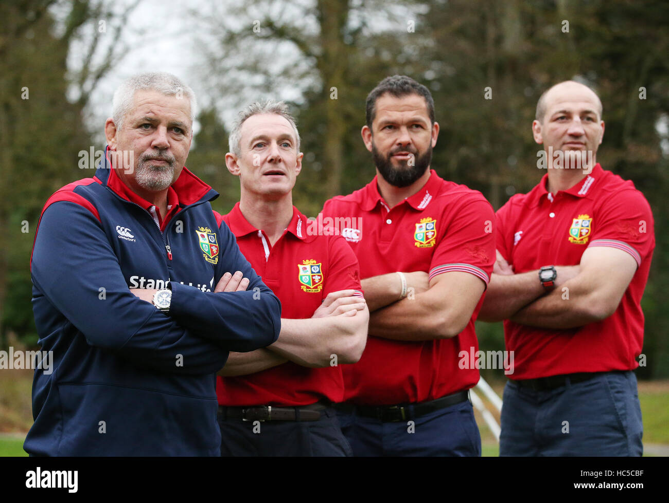 Warren Gatland (left) with members of his coaching staff (from left to right) Rob Howley, Andy ...
