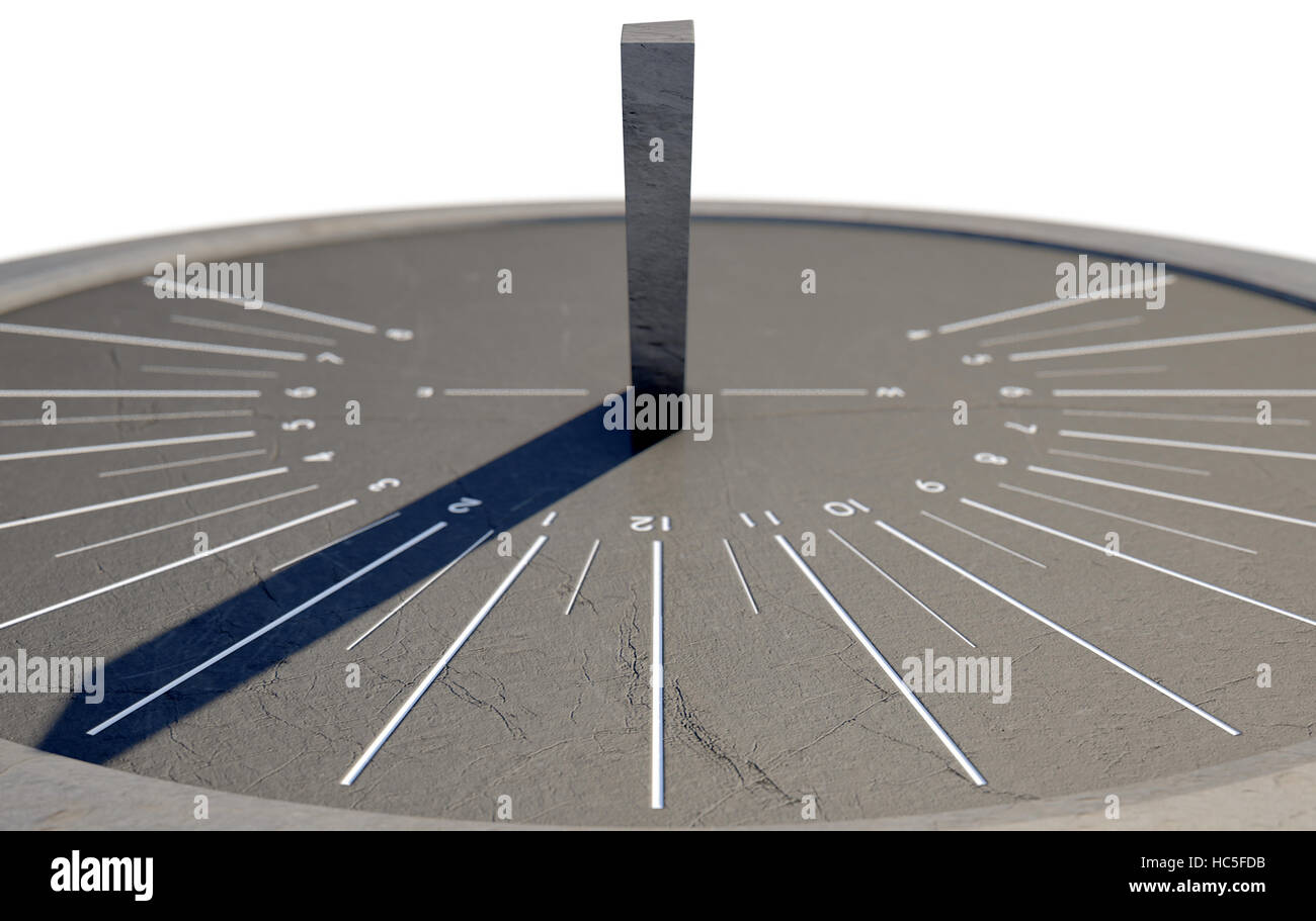 A 3D render of a sleek modern sundial clock made of stone with white ...