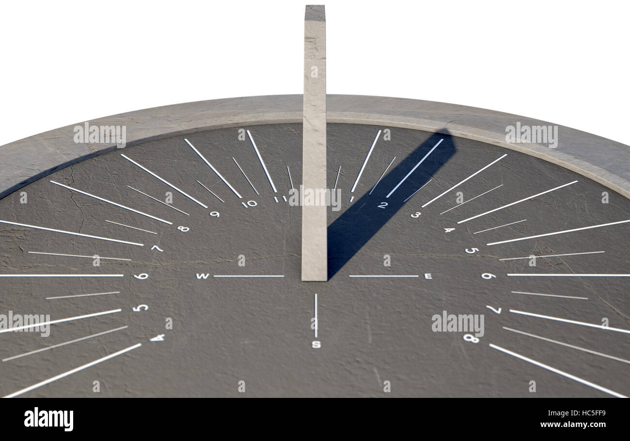 A 3D render of a sleek modern sundial clock made of stone with white ...