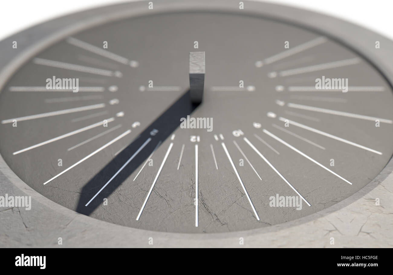 A 3D render of a sleek modern sundial clock made of stone with white ...