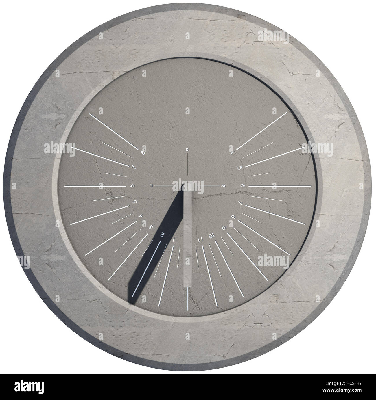 A 3D render of a sleek modern sundial clock made of stone with white ...