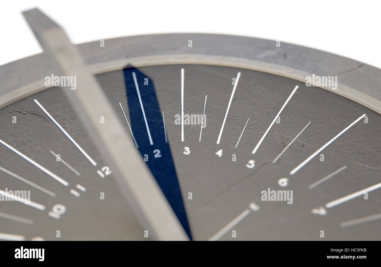 A 3D render of a sleek modern sundial clock made of stone with white ...