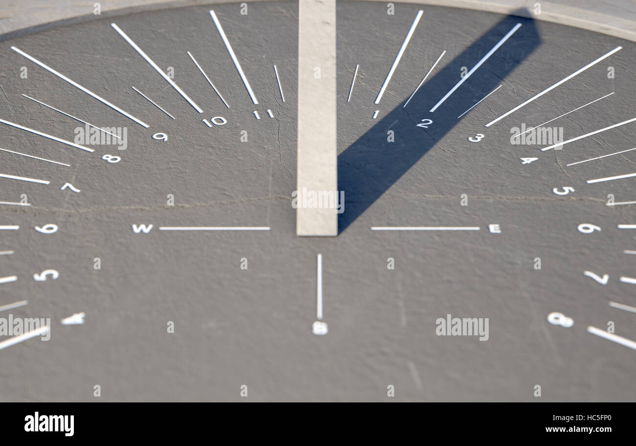 A 3D render of a sleek modern sundial clock made of stone with white ...