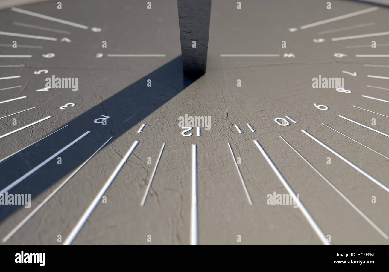 A 3D render of a sleek modern sundial clock made of stone with white ...