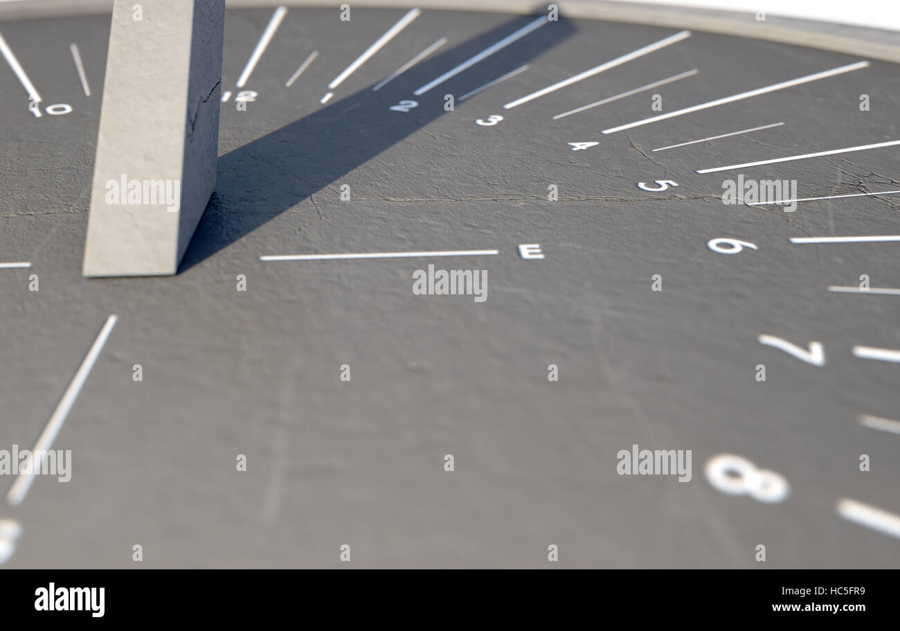 A 3D render of a sleek modern sundial clock made of stone with white ...