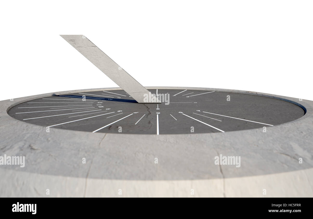 A 3D render of a sleek modern sundial clock made of stone with white ...