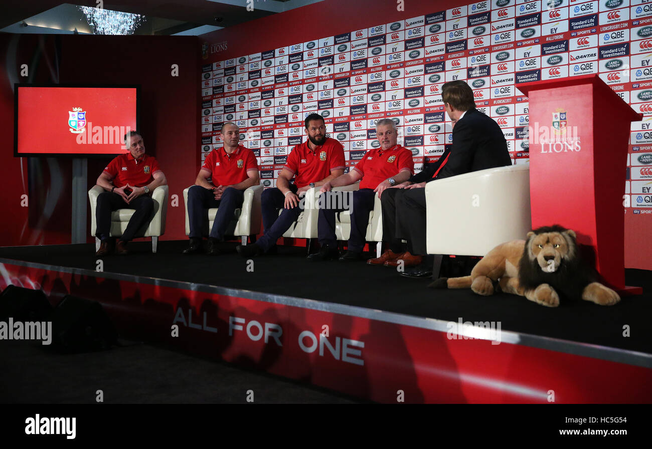 Warren Gatland (second right) with members of his coaching staff (from left)Rob Howley, Steve ...