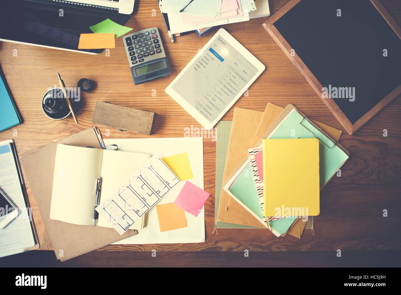 Workplace Workspace Wooden Table Document Concept Stock Photo - Alamy