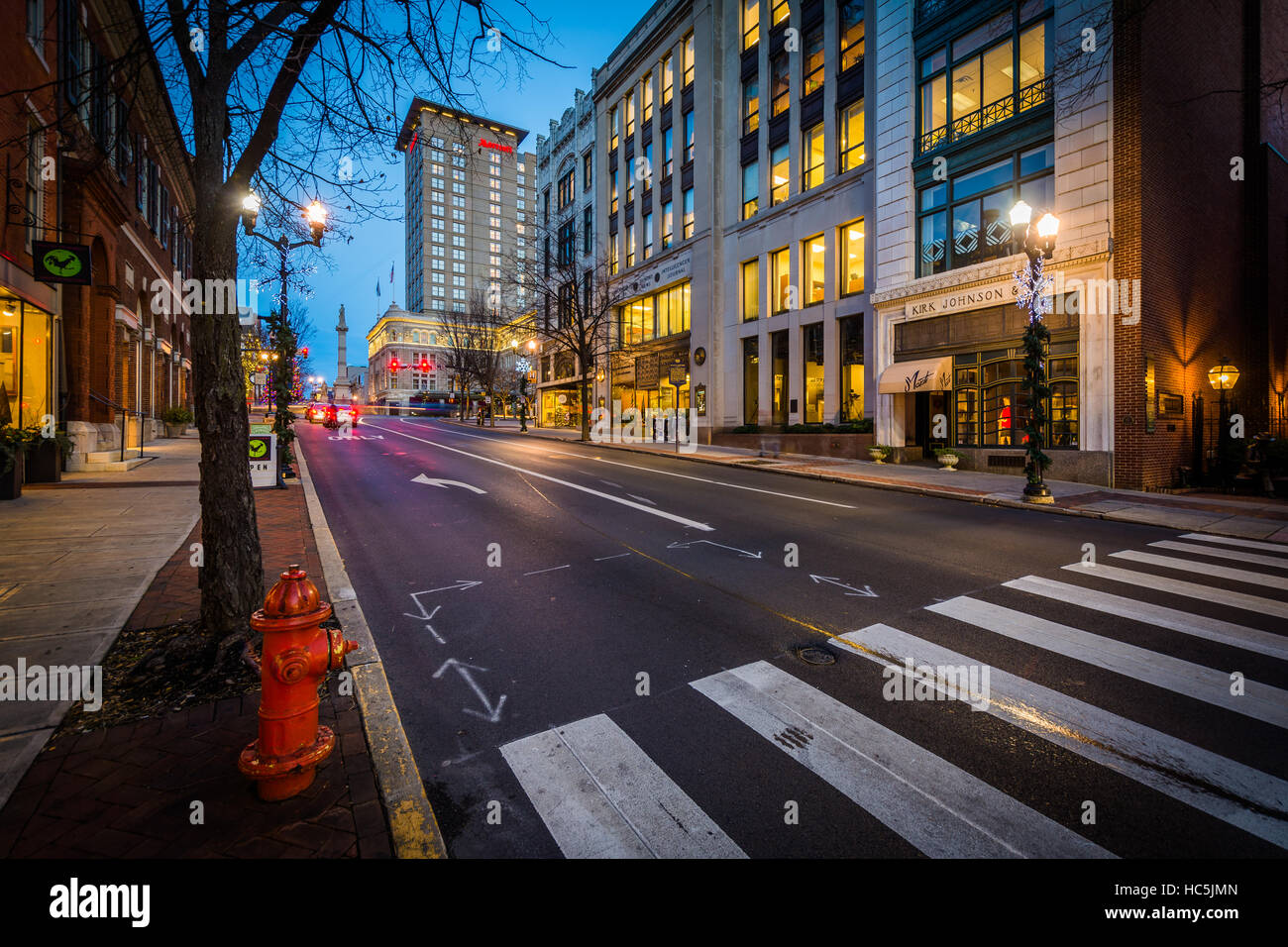 King Street at night, in downtown Lancaster, Pennsylvania Stock Photo ...