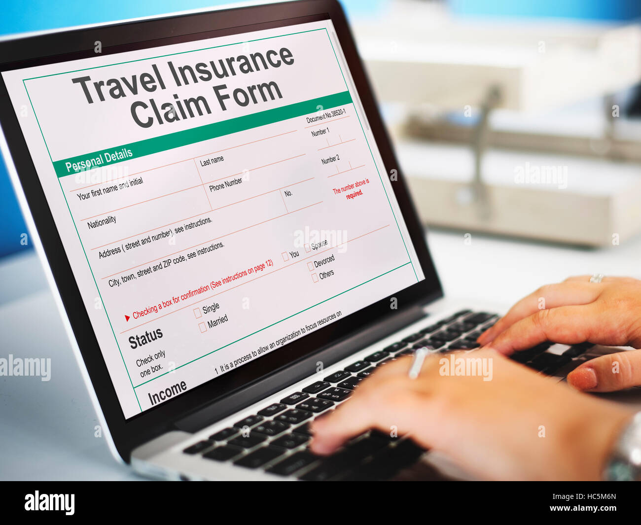 Travel Insurance Claim Form Destination Policy Concept Stock Photo - Alamy