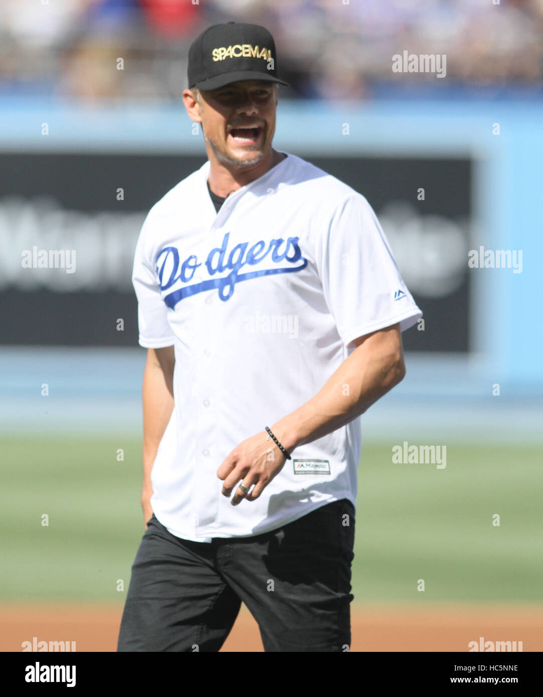 Celebrities attend the Los Angeles Dodgers game against the Boston Red ...