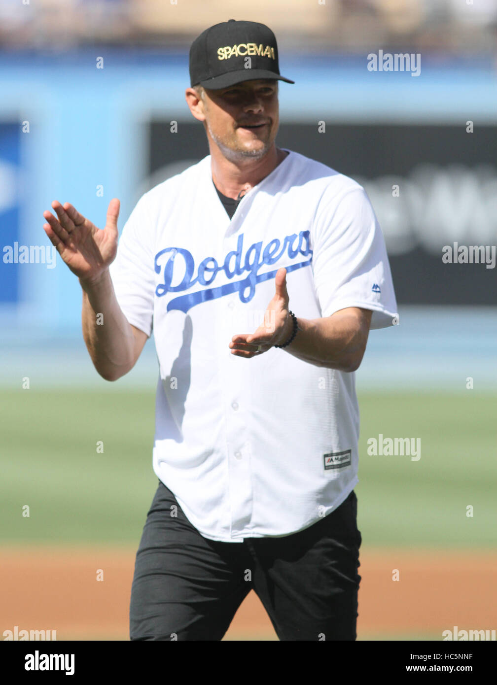 Celebrities attend the Los Angeles Dodgers game against the Boston Red ...