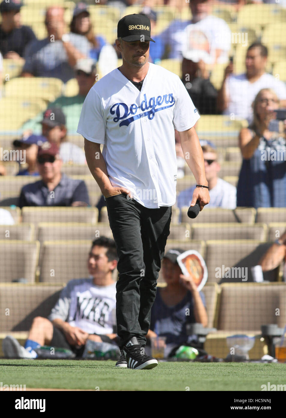 Celebrities attend the Los Angeles Dodgers game against the Boston Red ...