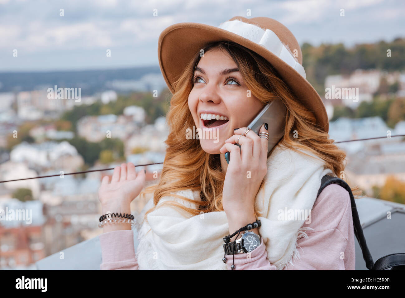 Model talking at phone. so happy Stock Photo - Alamy