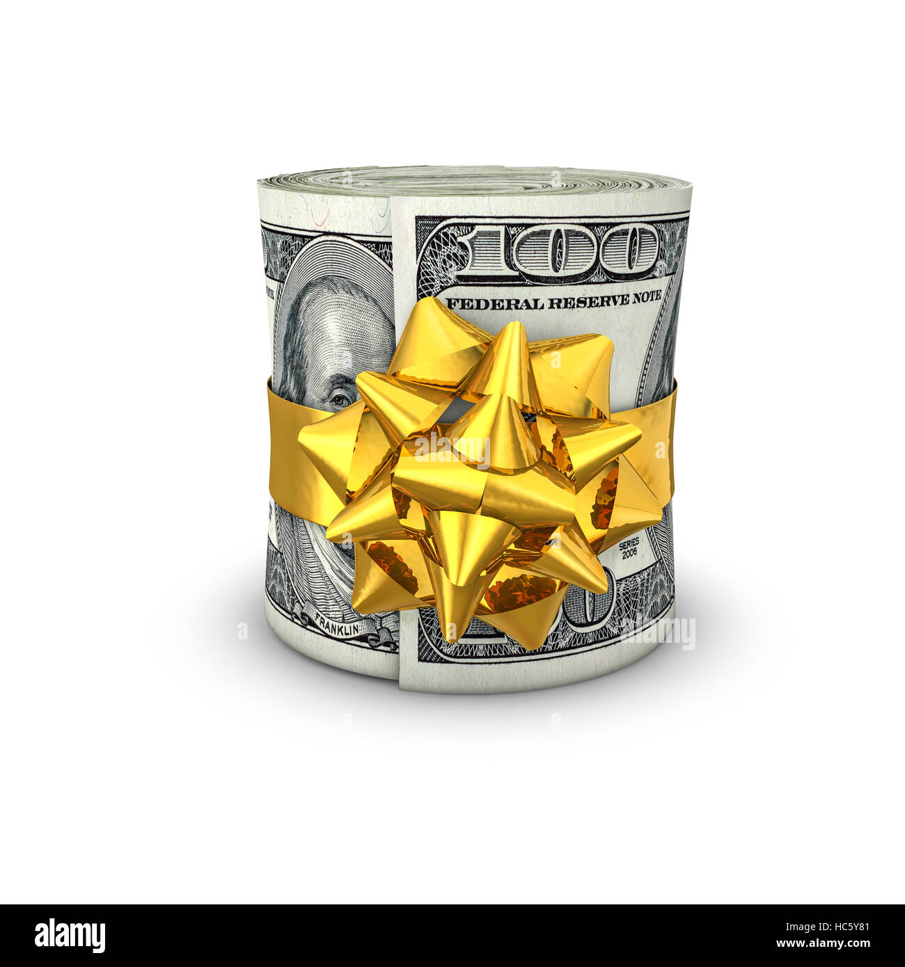 Money roll gift dollars / 3D illustration of rolled up hundred dollar ...