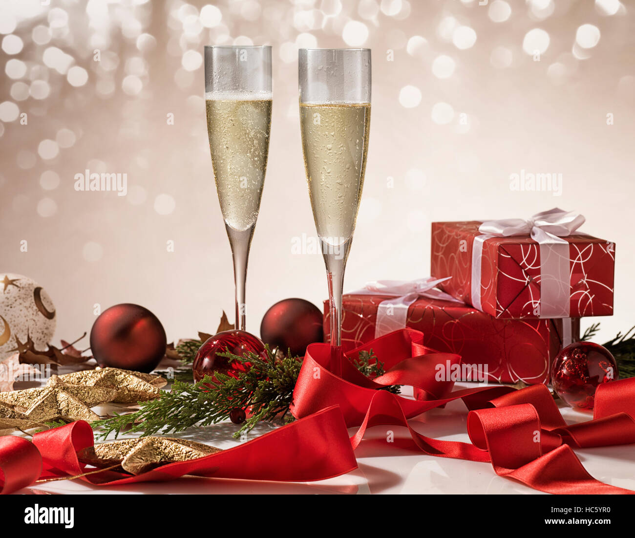Christmas Celebration,Champagne in Christmas setting Stock Photo - Alamy