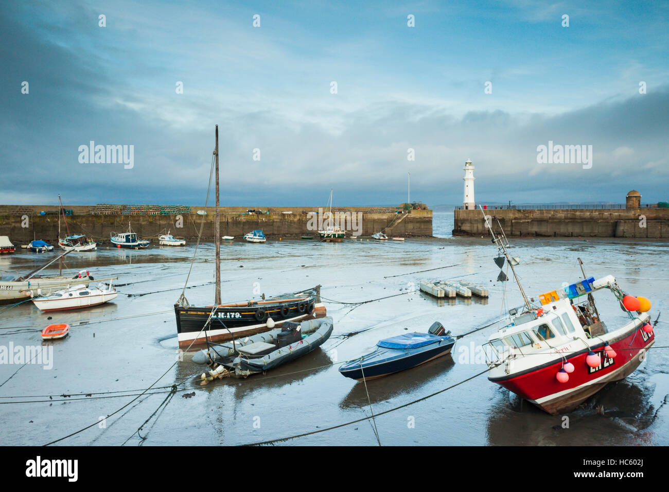 Stormy autumn morning at Newhaven harbour in Edinburgh, Scotland Stock ...