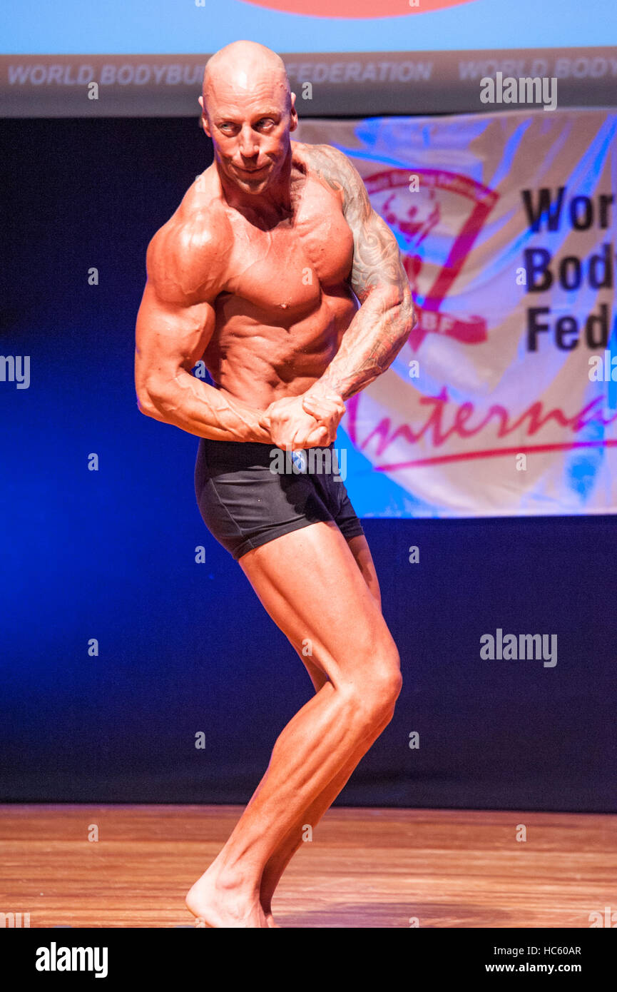 MAASTRICHT, THE NETHERLANDS - OCTOBER 25, 2015: Male bodybuilder Erik ...