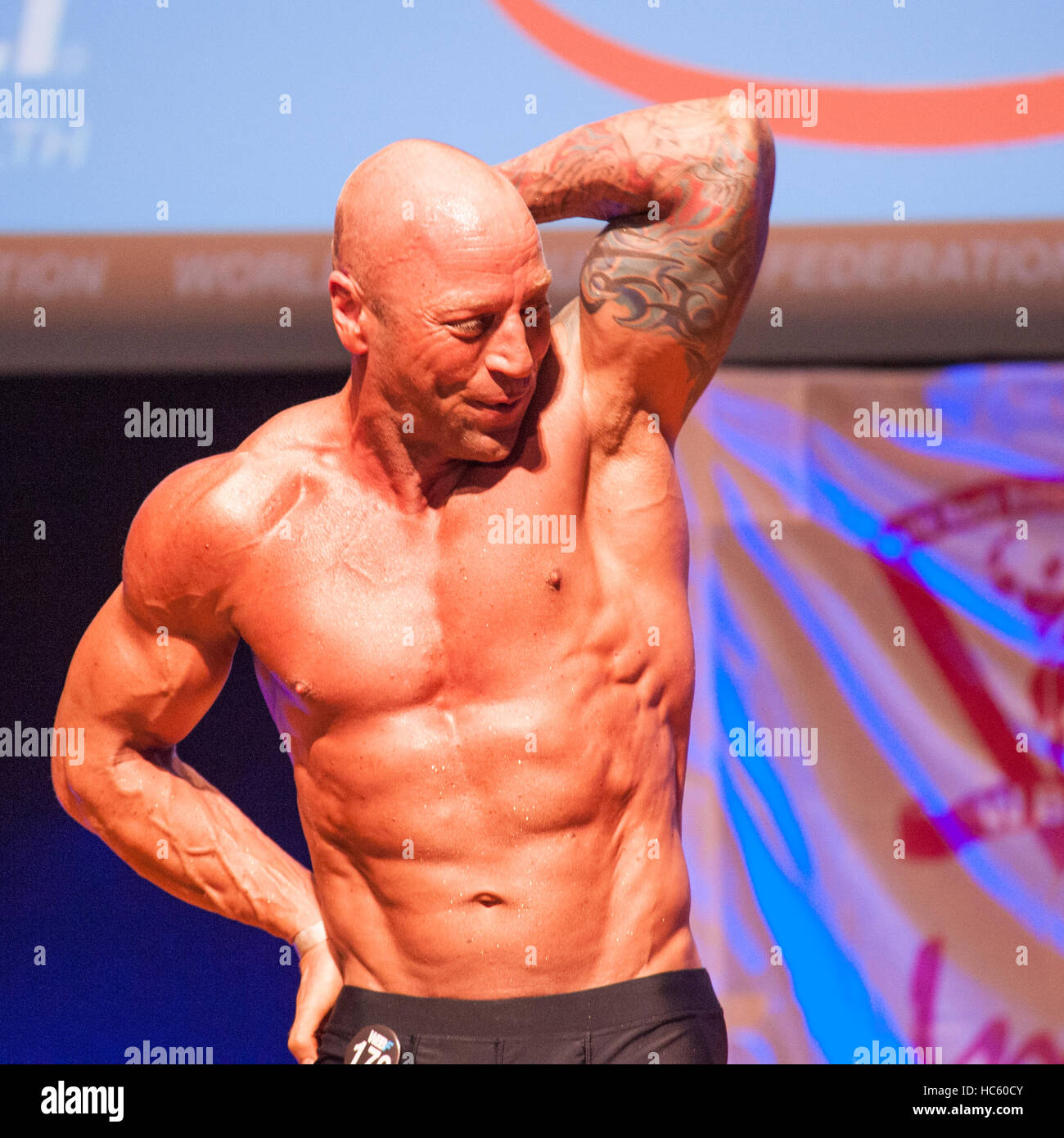 MAASTRICHT, THE NETHERLANDS - OCTOBER 25, 2015: Male bodybuilder Erik ...
