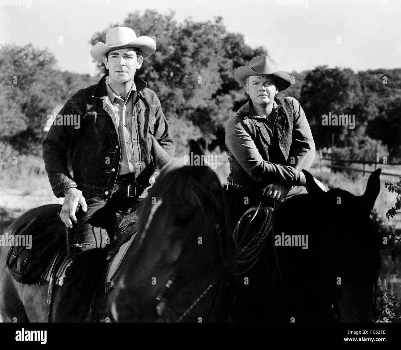SHORT GRASS, from left, Rod Cameron, Alan Hale, Jr., 1950 Stock Photo ...